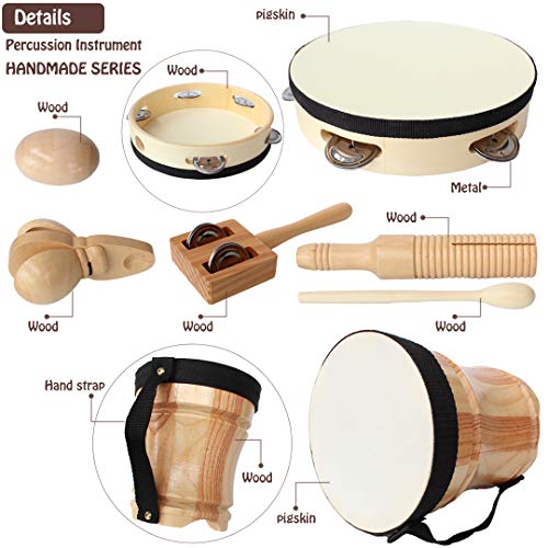 Handmade Wooden Musical Instruments Set,Natural Pigskin,Kids Percussion ...