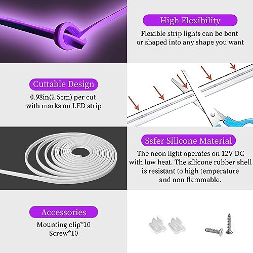 INextStation Neon LED Strip Lights 16.4ft/5m Neon Light Strip 12V ...