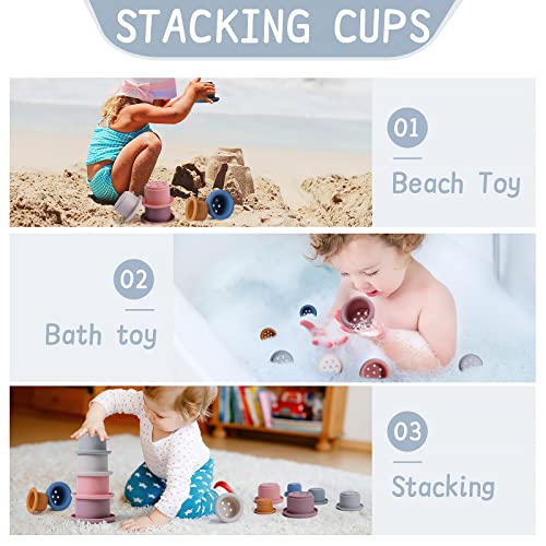 MCGMITT Silicone Stacking Toys, 4 in-1 Montessori Rainbow Stacker for ...