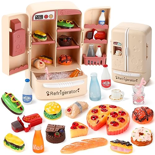 20 Pieces Dollhouse Refrigerator Mini Fridge Toy with Mini Food Set ...