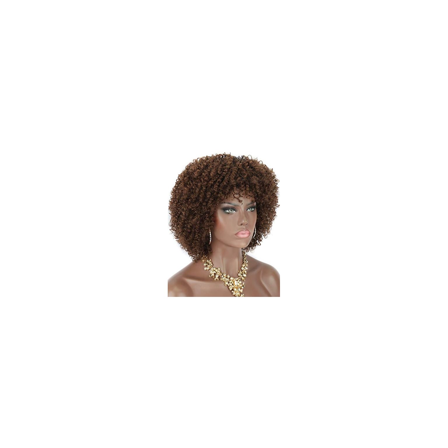 Kalyss Short Kinky Curly Wigs for Women Ombre Brown with Black Roots ...