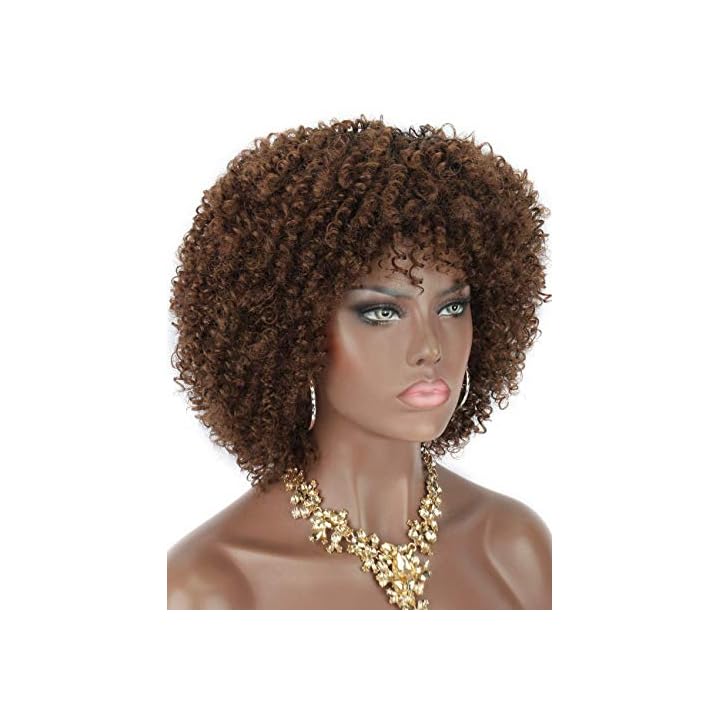 Kalyss Short Kinky Curly Wigs for Women Ombre Brown with Black Roots ...