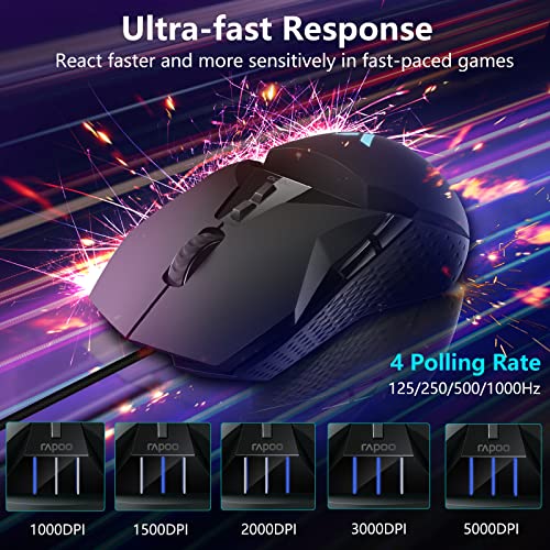 Rapoo Wireless Gaming Mouse, 5000 DPI Wired/Wireless RGB Gamer Mouse ...