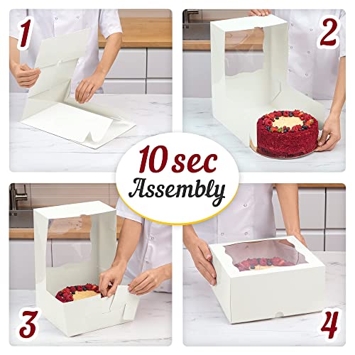DELIHIDE Cake Boxes with Cake Boards Set - 12 Front-Loading Cake Boxes ...