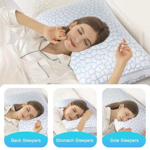 QUTOOL Luxury Cooling Memory Foam Pillows 2 Pack, Bamboo Bed Pillows Standard Size Set of 2 ...