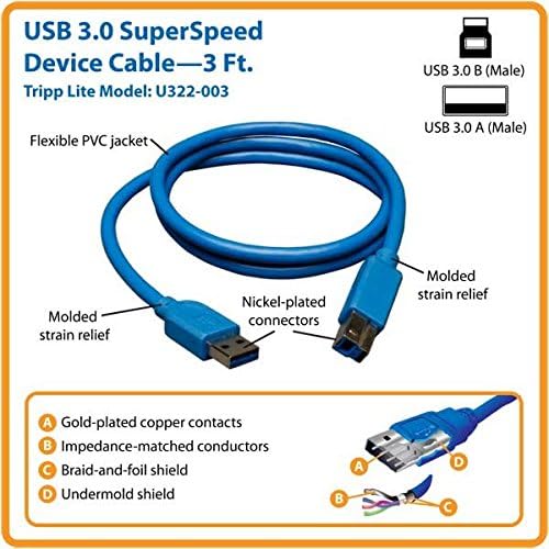 Tripp Lite USB 3.0 SuperSpeed Device Cable (AB M/M), Blue 91 cm (U322 ...