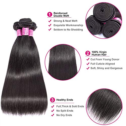 Brazilian Straight Human Hair Bundles (20 22 24 Inch) Straight Bundles 10A Unprocessed Virgin ...
