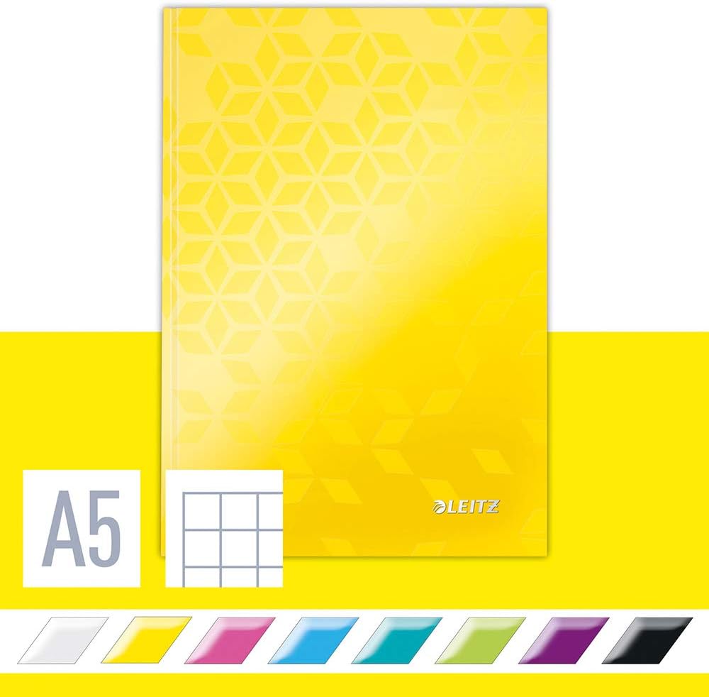 Leitz A5 Hard Cover Notebook, Yellow 80 Sheets, Squared Paper, 90 gsm ...