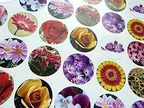Small Flower Circular Stickers, Colourful Floral Self-Stick Labels for ...