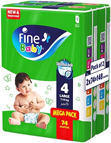 Fine Baby Diapers Size 4 (7 - 14 Kg) Large, 148 Count, Mega Pack - New ...