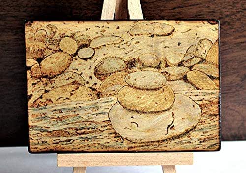 Amazon.com: Wood Burned Cairn Stones Pyrography Small Woodburned Nature ...
