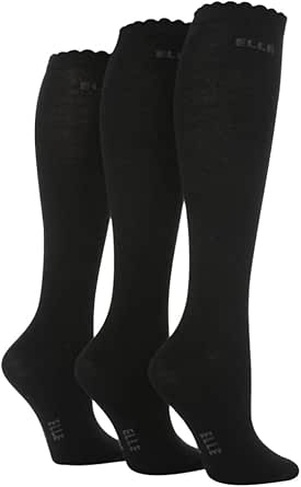 Amazon.com: ELLE - 2 Pack Girls Cotton Plain Long Socks/Knee Socks in ...