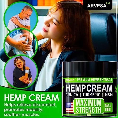 Hemp Cream - Relieve Muscle, Joint, Back, Knee - Glucosamine - Arnica ...