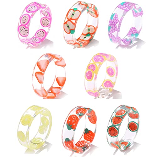 HUIOWSR SWERTY Resin Rings Acrylic Cute Rings Set, Colorful Rings ...