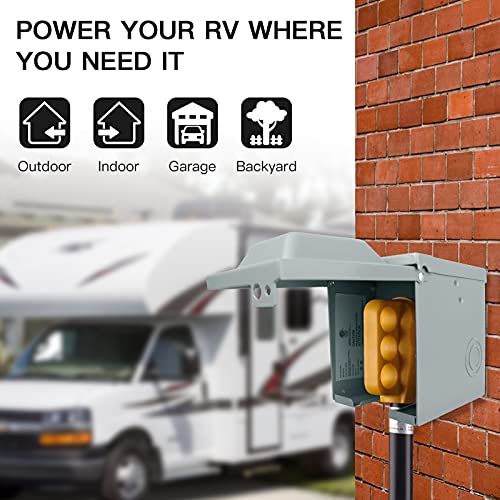 50 Amp 125/250 Volt RV Power Outlet Box, Enclosed Lockable Weatherproof ...