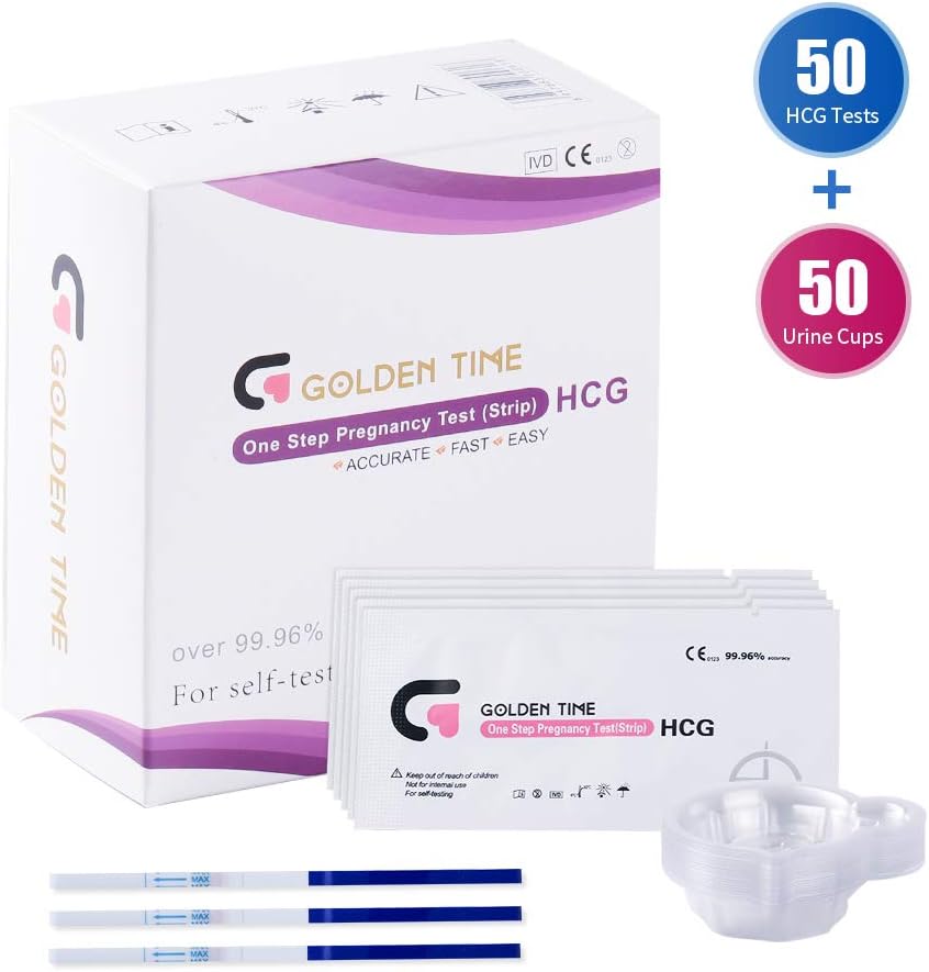 Golden Time 50 x Pregnancy Test Strips with 50 Collection Cups, High ...