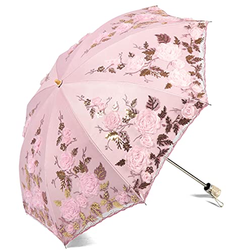 LCY Ladies Anti-UV Lace Embroidery Sun Parasol Folding Umbrella Wedding ...