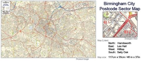Birmingham Postcode Map – Laminated City Centre Sector Wall Map 2 ...