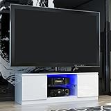 Kora meuble tv 120cm avec éclairage led - blanc brillant: Amazon.fr: Cuisine & Maison