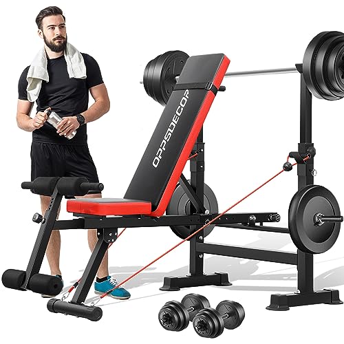 OPPSDECOR 6 in 1 600lbs Weight Bench Set with Squat Rack, Bench Press ...