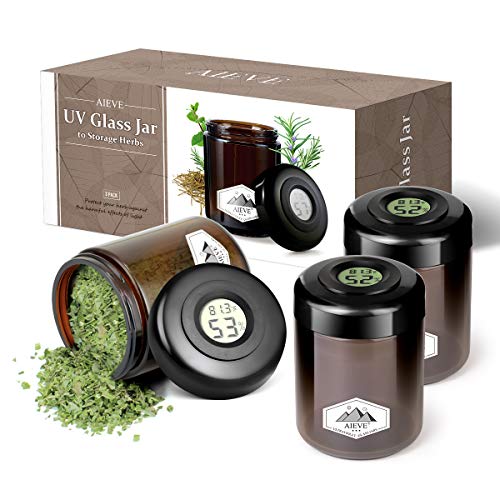 AIEVE UV Glass Jar, 3 Pack 250ml Ultraviolet Glass Jars, Amber Airtight Stash Jar Smell Proof ...