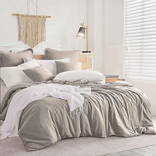 Tan Comforter Set King Size, 3pc Aesthetic Modern Taupe Bedding Set ...