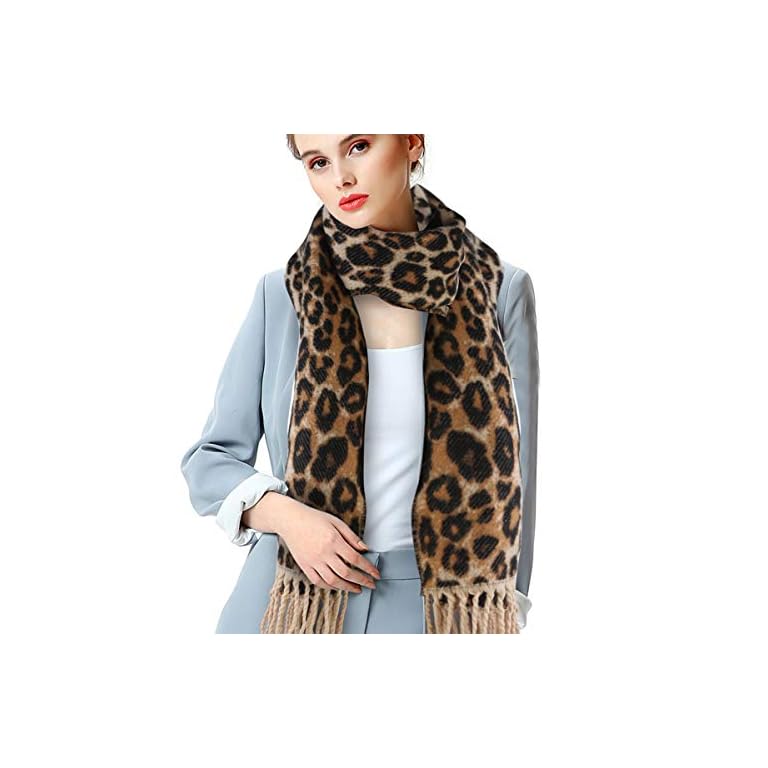 Yinuoday Winter Leopard Scarf with Tassels for Women Warm Winter Neck ...