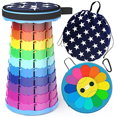 Folding Stool Upgraded Portable with LED Light, Height Adjustable ...