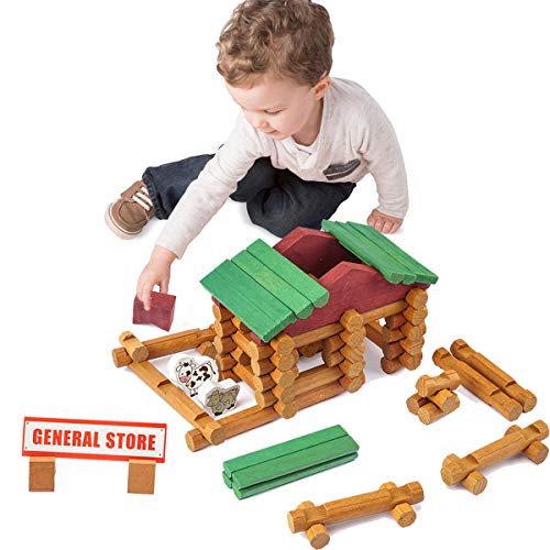 Joqutoys 170 PCS Classic Building Log Toys, Wood Logs Set Set for Boy ...