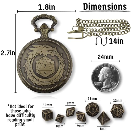 Galdor's Guild Travel DND Pocket Watch & Mini Metal Polyhedral Dice Set ...