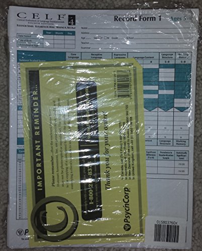 CELF-4 Record Form 1- Ages 5-8 (Clinical Evaluation of Language ...