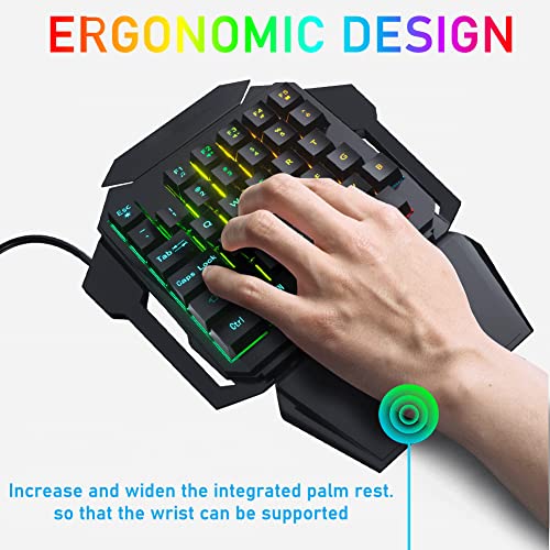 One Hand Gaming Keyboard, RGB Backlit 35 Keys Portable Mini Gaming ...