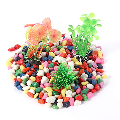 Ecicdo Turtle Tank Decorations Set Aquarium Gravel Rocks + Décor Plants ...