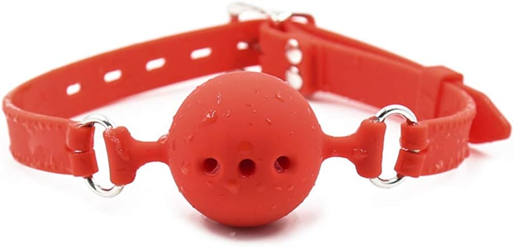 Red Leather 3 Hole Breathable Silicone Mouth Plug for Ball Mouth, L(5cm ...