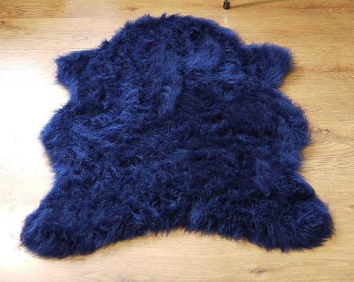 Rugs Supermarket Navy blue soft faux fur single sheepskin style rug 70 ...