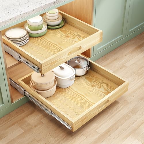 Pull out Cabinet Organizer, Slide out Wood Drawer Storage for Kitchen ...