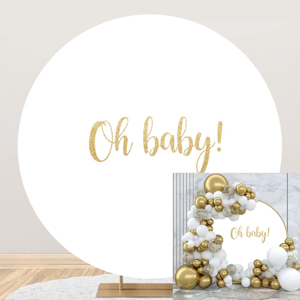 OERJU 7.5x7.5ft Oh Baby Round Backdrop for Baby Shower White Circle ...