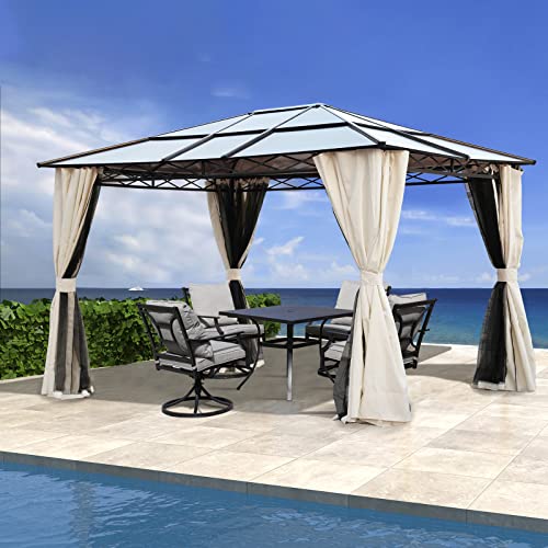 Grand patio 10x12 FT Gazebos, Hardtop Gazebo with Netting and Curtain ...