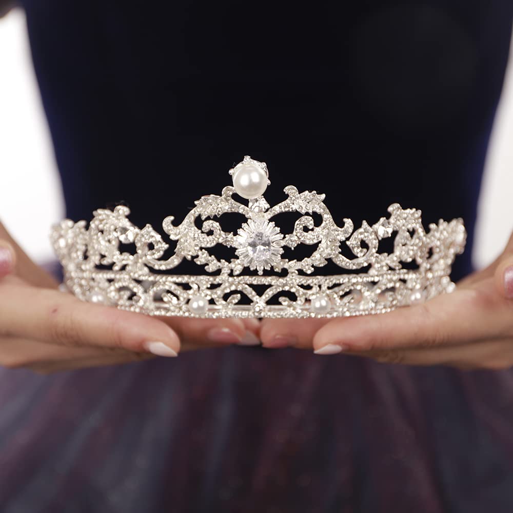 JWICOS Tiaras and Crowns for Women, Pearl Wedding Tiara for Bride ...