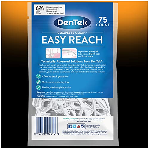 DenTek Complete Clean Easy Reach Floss Picks, No Break & No Shred Floss, 75 Count | Pricepulse