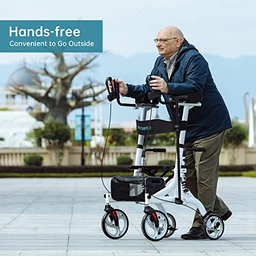 ELENKER Upright Rollator Walker, Stand Up Rollator Walker with Shock Absorber, 10” Front Wheels ...