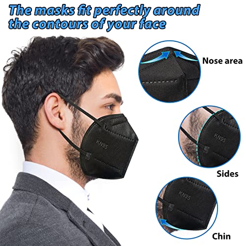 OKIAAS 25 Pack KN95 Face Mask, 5-Layer masks disposable kn95 Black,Face ...