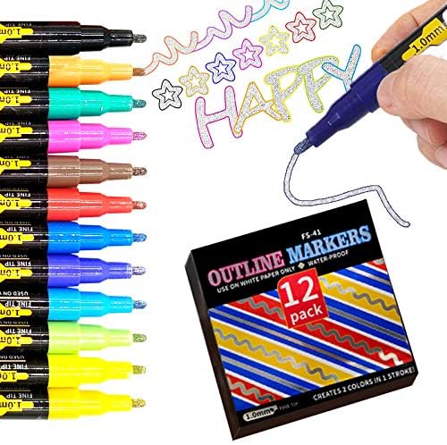 12PCS Outline Pen,Double Line Marker Pens,Double Line Outline Pen ...
