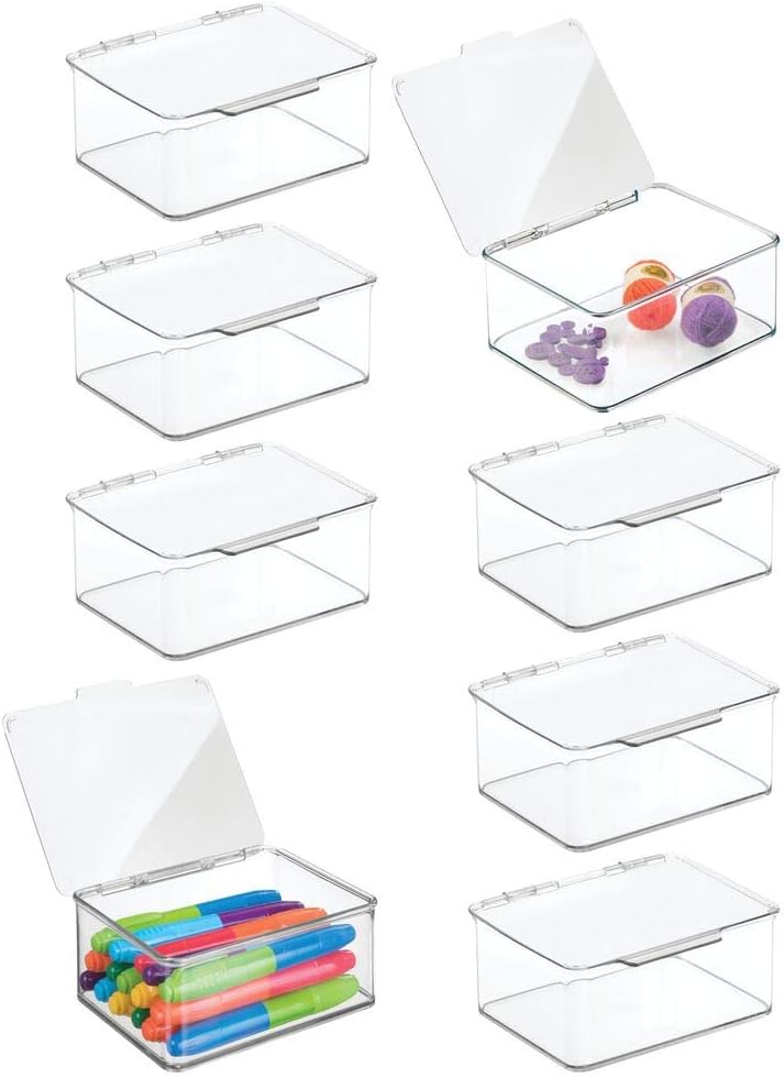 mDesign Set of 8 Craft Sorting Box — Storage Box with Hinged Lid for ...
