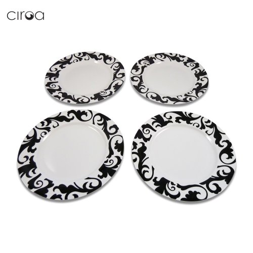 Ciroa Fiori Black And White Set Of 4 Dinner Plates