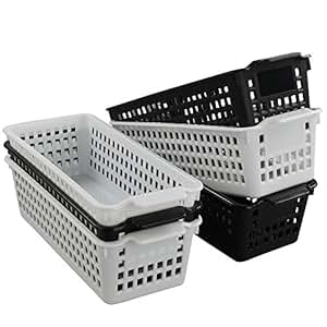 Amazon.com: Idomy Slim Plastic Storage Trays Baskets, Set of 6, Black ...