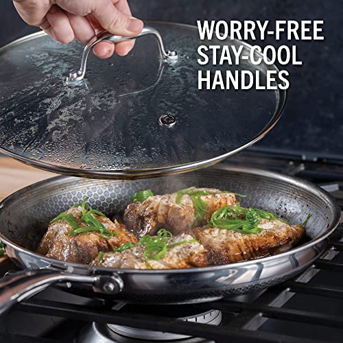 HexClad Hybrid Nonstick 12-Inch Fry Pan with Tempered Glass Lid, Stay ...