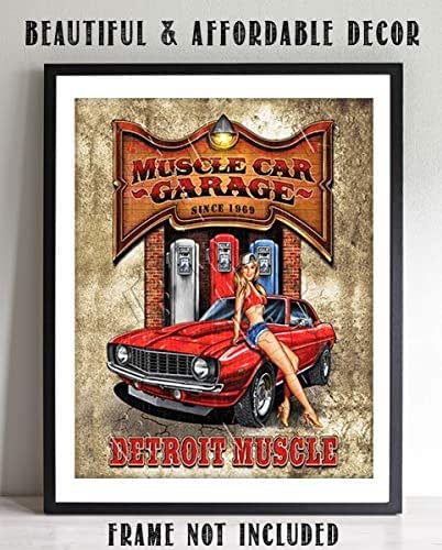 Amazon.com: "Muscle Car Garage- Detroit Muscle" Funny Vintage Garage ...