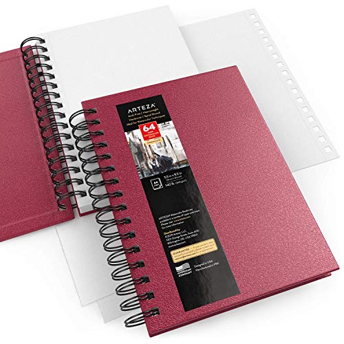 Arteza Watercolor Sketchbooks, 5.5x8.5-inch, 3-Pack, Pink Hardcover Journal, 96 Sheets, 140lb ...