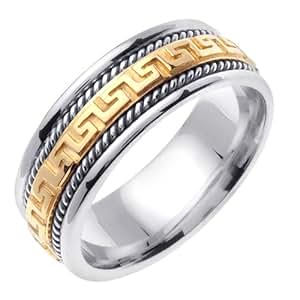 14K Two Tone Solid Gold Greek Key Wedding Ring Band for Men (Sizes 9 ...